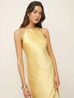 Reformation Jeany Halter Silk Column Maxi Dress - Yellow | Editorialist