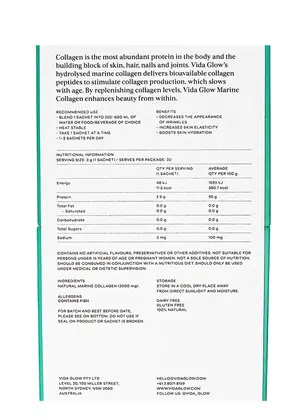 VIDA GLOW Natural Marine Collagen Sachets Supplements, Metal - Original