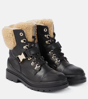 Bogner Shearling-trimmed Leather Ankle Boots