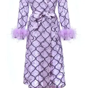 ANDREEVA Lavender Coat № 23 With Detachable Feathers Cuffs - Lavender