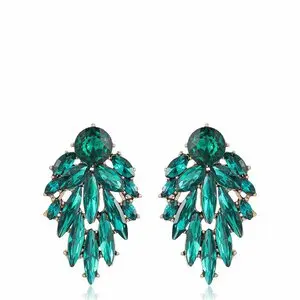 Ettika Cry Me A River 18k Gold Plated Earrings Green Crystals