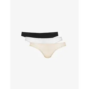 STRIPE & STARE Basics Low-rise Stretch-woven Pack Of Four Thongs Xxl Black/white