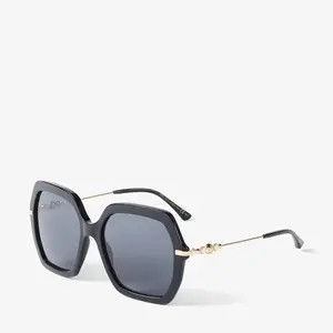 JIMMY CHOO Esther Black Square-frame Sunglasses With Pearls Grey