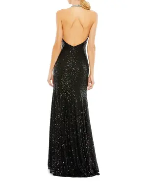 Mac Duggal Sequined High Neck Column Gown - Black