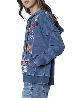 BILLY T Cotton-Blend Embellished Hoodie Denim
