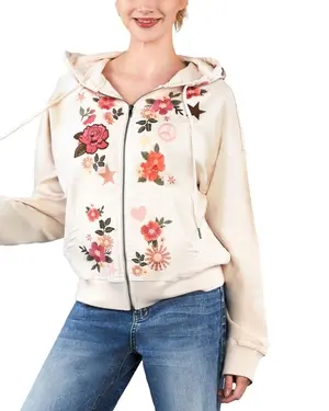 BILLY T Cotton-blend Embellished Hoodie - Iced Latte
