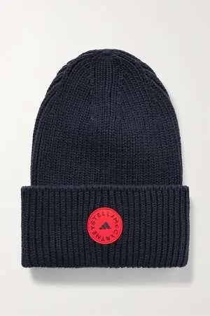 Adidas By Stella McCartney Appliquéd Ribbed Organic Cotton-blend Beanie