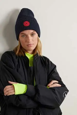 Adidas By Stella McCartney Appliquéd Ribbed Organic Cotton-blend Beanie