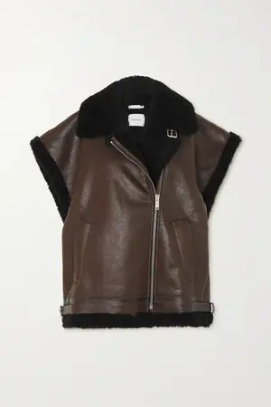 HALFBOY Biker Leather-trimmed Shearling Vest