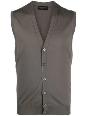 DELL'OGLIO V-neck Merino Wool Vest - Brown