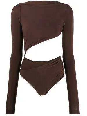 Jacquemus Asymmetric Cropped Bodysuit - Brown