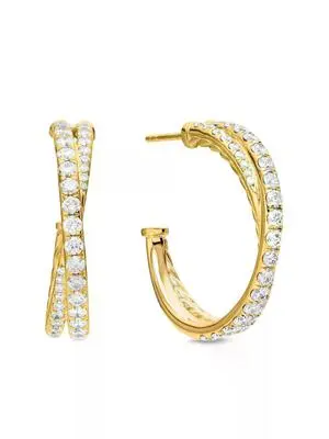 David Yurman 18kt Yellow Diamond Crossover Hoop Earrings - Gold
