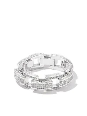 Shay 18k White Gold Diamond Link Ring - Silver