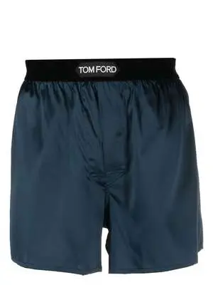 TOM FORD Logo-waist Satin Boxers - Blue