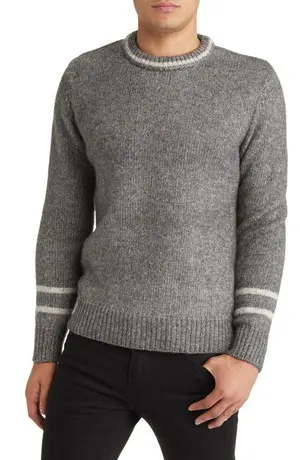 SCHOTT Stripe Trim Crewneck Sweater - Charcoal