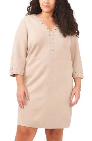Vince Camuto Studded Split Neck Shift Dress
