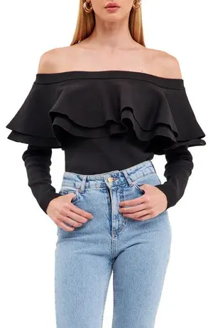 Endless Rose Off-the-shoulder Knit Top - Black