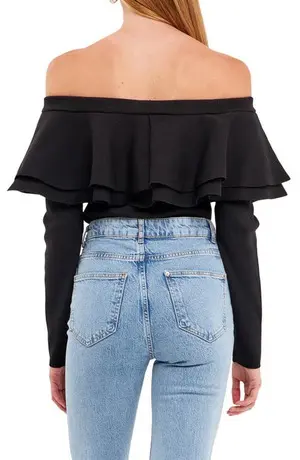 Endless Rose Off-the-shoulder Knit Top - Black