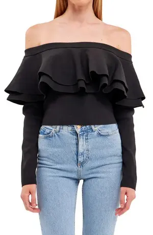 Endless Rose Off-the-shoulder Knit Top - Black