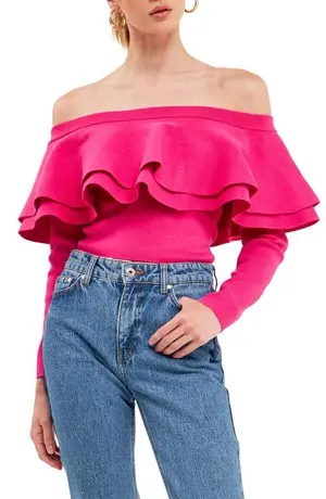 Endless Rose Endless Rose Off-the-Shoulder Knit Top Fuchsia