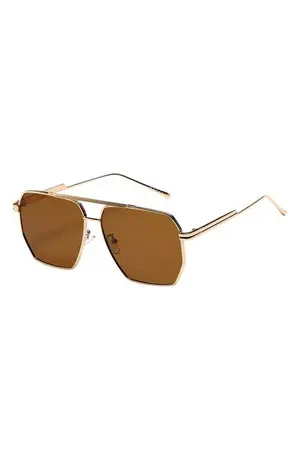 FIFTH & NINTH Goldie 60mm Polarized Aviator Sunglasses - Gold/ Brown
