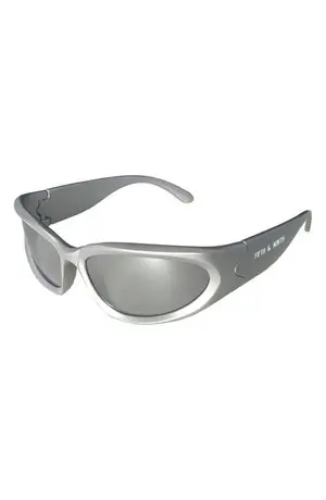FIFTH & NINTH Racer Polarized Wraparound Sunglasses - Silver/silver