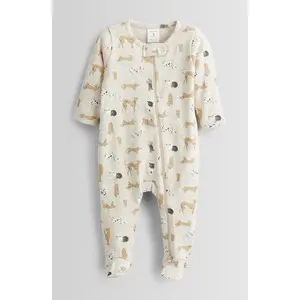 Nordstrom Nordstrom Print Zip Cotton Footie Beige Oatmeal Dogs