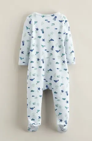 Nordstrom Print Zip Cotton Footie - Blue Illusion Marine Animals