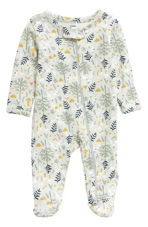 Nordstrom Nordstrom Print Zip Cotton Footie Green Hush Owl Forest