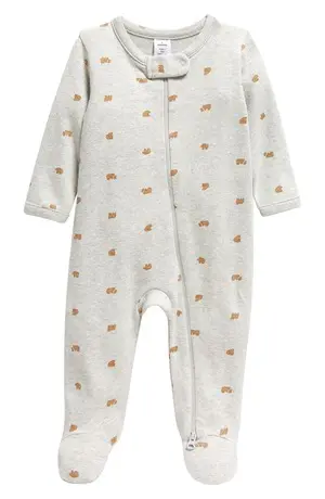Nordstrom Nordstrom Print Zip Cotton Footie Grey Heather Bears