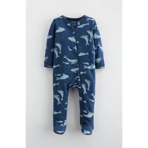 Nordstrom Nordstrom Print Zip Cotton Footie Navy Denim Whale Party