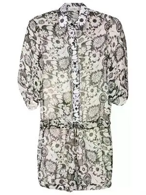 AMIR SLAMA Floral-print Silk Playsuit - Neutrals