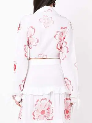 AMIR SLAMA Floral-embroidered Cropped Shirt