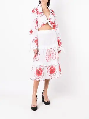 AMIR SLAMA Floral-embroidered Tiered Skirt
