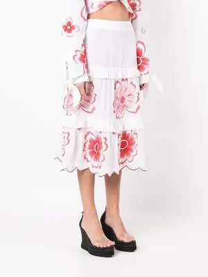 AMIR SLAMA Floral-embroidered Tiered Skirt