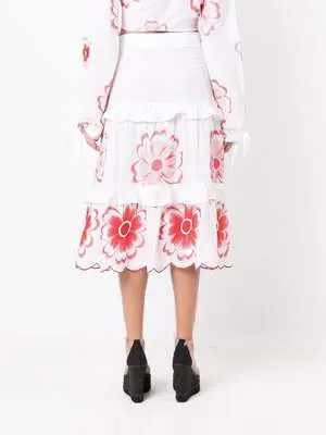 AMIR SLAMA Floral-embroidered Tiered Skirt