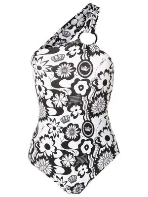 AMIR SLAMA Floral Print One-shoulder One Piece Swimsuit