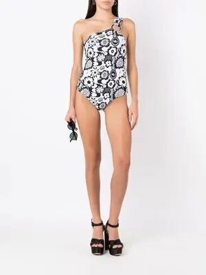 AMIR SLAMA Floral Print One-shoulder One Piece Swimsuit