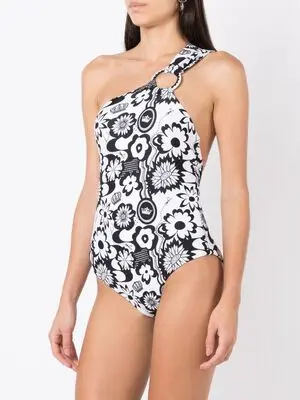 AMIR SLAMA Floral Print One-shoulder One Piece Swimsuit