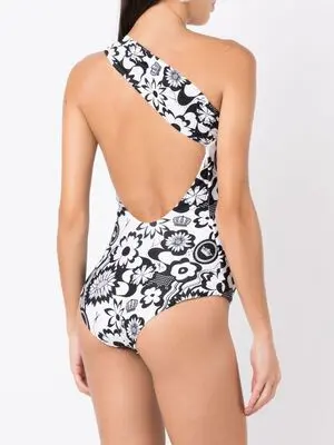 AMIR SLAMA Floral Print One-shoulder One Piece Swimsuit
