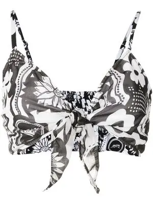 AMIR SLAMA Floral-print Crop Top - White
