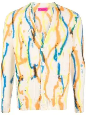 THE ELDER STATESMAN Painterly-print Cashmere Cardigan - Neutrals