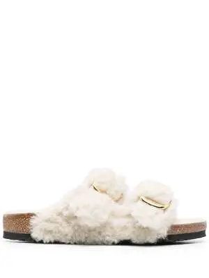 BIRKENSTOCK Buckle-fastening Shearling Slides - Neutrals
