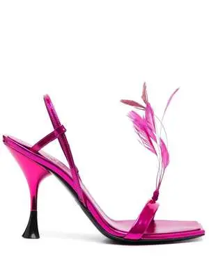 3JUIN Feather Detail 110mm Slingback Sandals