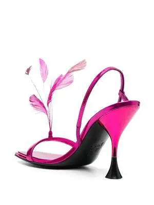 3JUIN Feather Detail 110mm Slingback Sandals