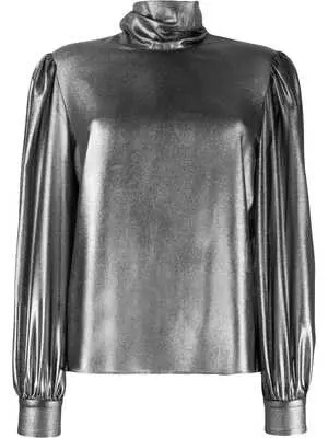 Alberta Ferretti Metallic Mock Neck Blouse