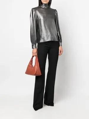 Alberta Ferretti Metallic Mock Neck Blouse