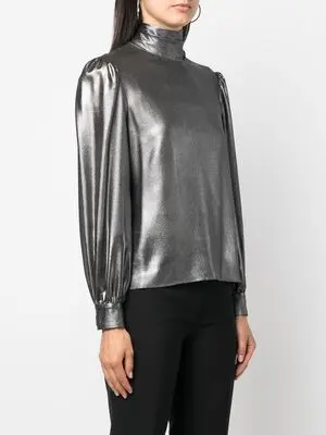 Alberta Ferretti Metallic Mock Neck Blouse