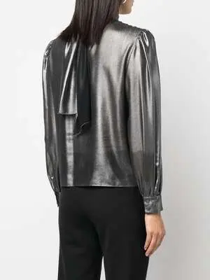 Alberta Ferretti Metallic Mock Neck Blouse