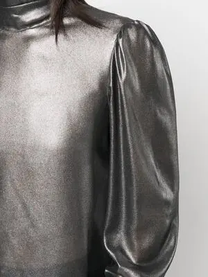 Alberta Ferretti Metallic Mock Neck Blouse